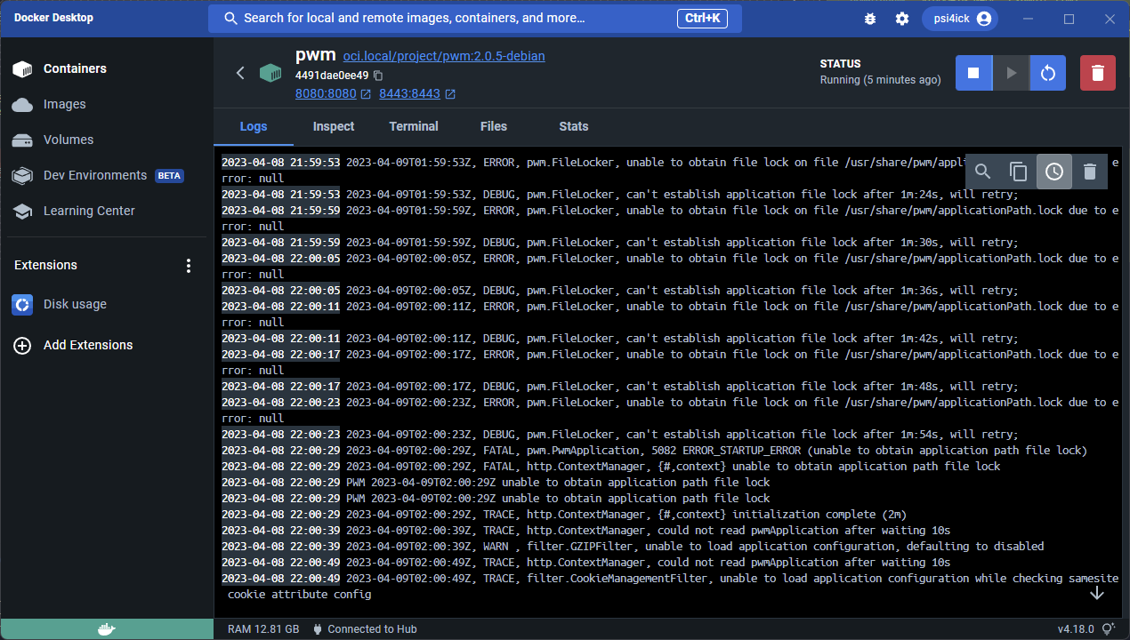 unable to obtain file lock on file /usr/share/pwm/applicationPath.lock · Issue #7 · fjudith/pwm ...