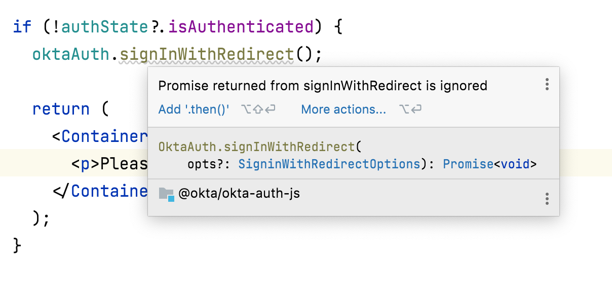 Signinwithredirect Options Is Not Marked Async Issue 978 Okta