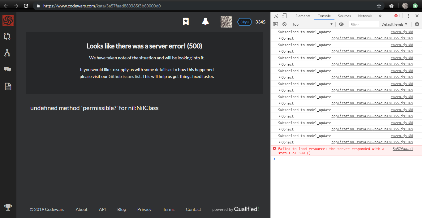 Getting 500 on kata pages loading · Issue #1332 · codewars/codewars.com · GitHub