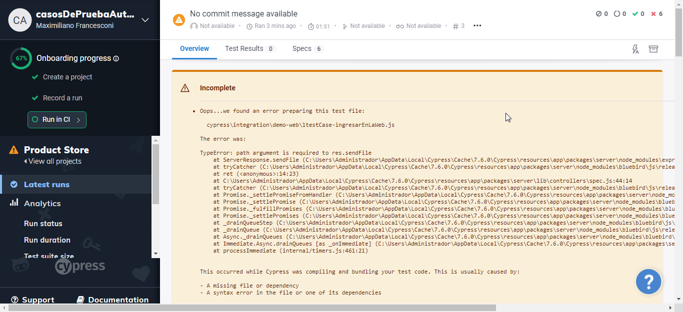 Error In Dashboard · Issue 17217 · Cypress Io Cypress · Github