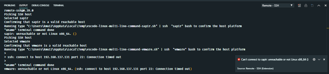 Failed to connect to the remote extension host server (Error: Connection error: Version mismatch ...