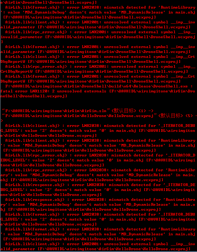 Line Suppression State Error Lnk1104 Cannot Open File Rpc Lib Hellodrone F Uavhidl Airsim