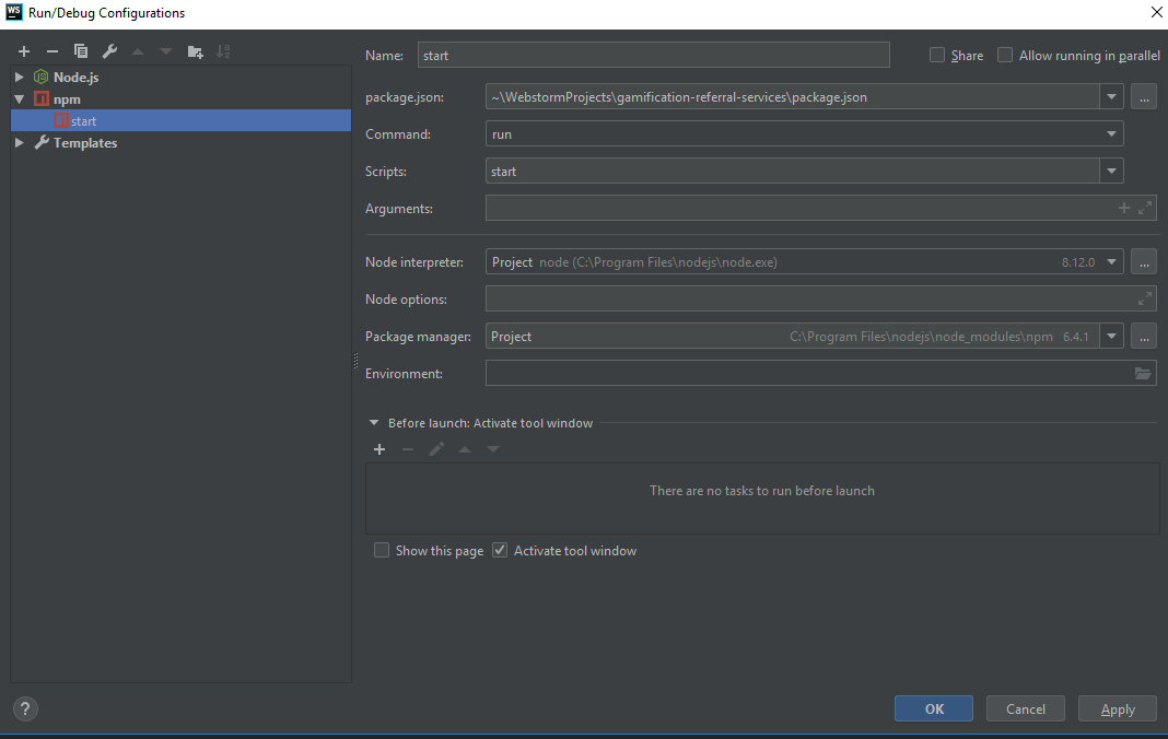 Invoking serverless local -f from WebStorm, using npm or Node.js configuration, doesn't provide ...
