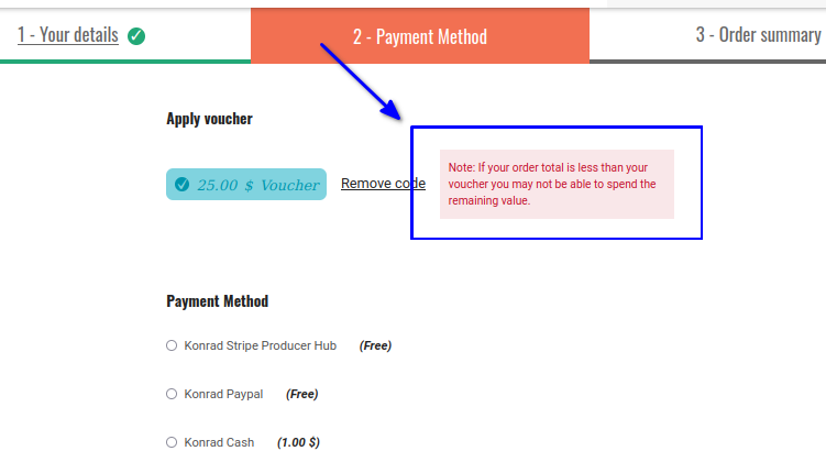 [Vouchers] The note regarding order total less than voucher amount shouldn't be displayed for ...