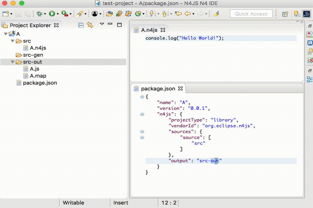 Changing output folder in package.json of an N4JS project does not have any effect unless reboot ...