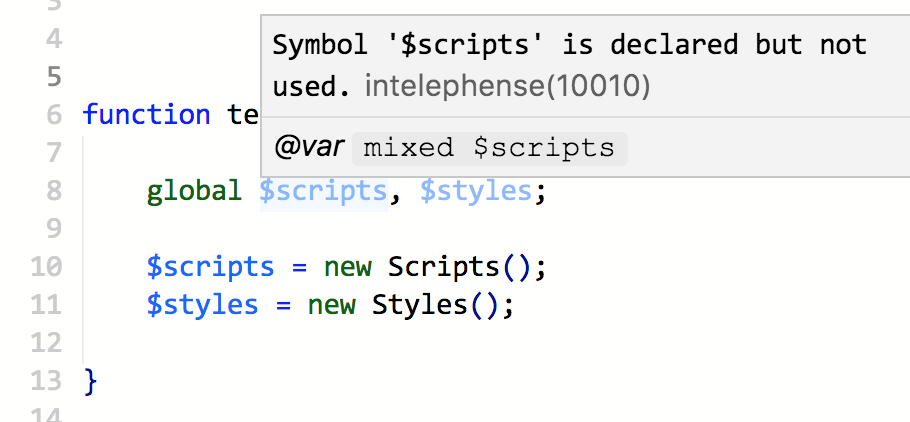Symbol '$variable' is declared but not used.intelephense(10010) · Issue #296 · bmewburn/vscode ...