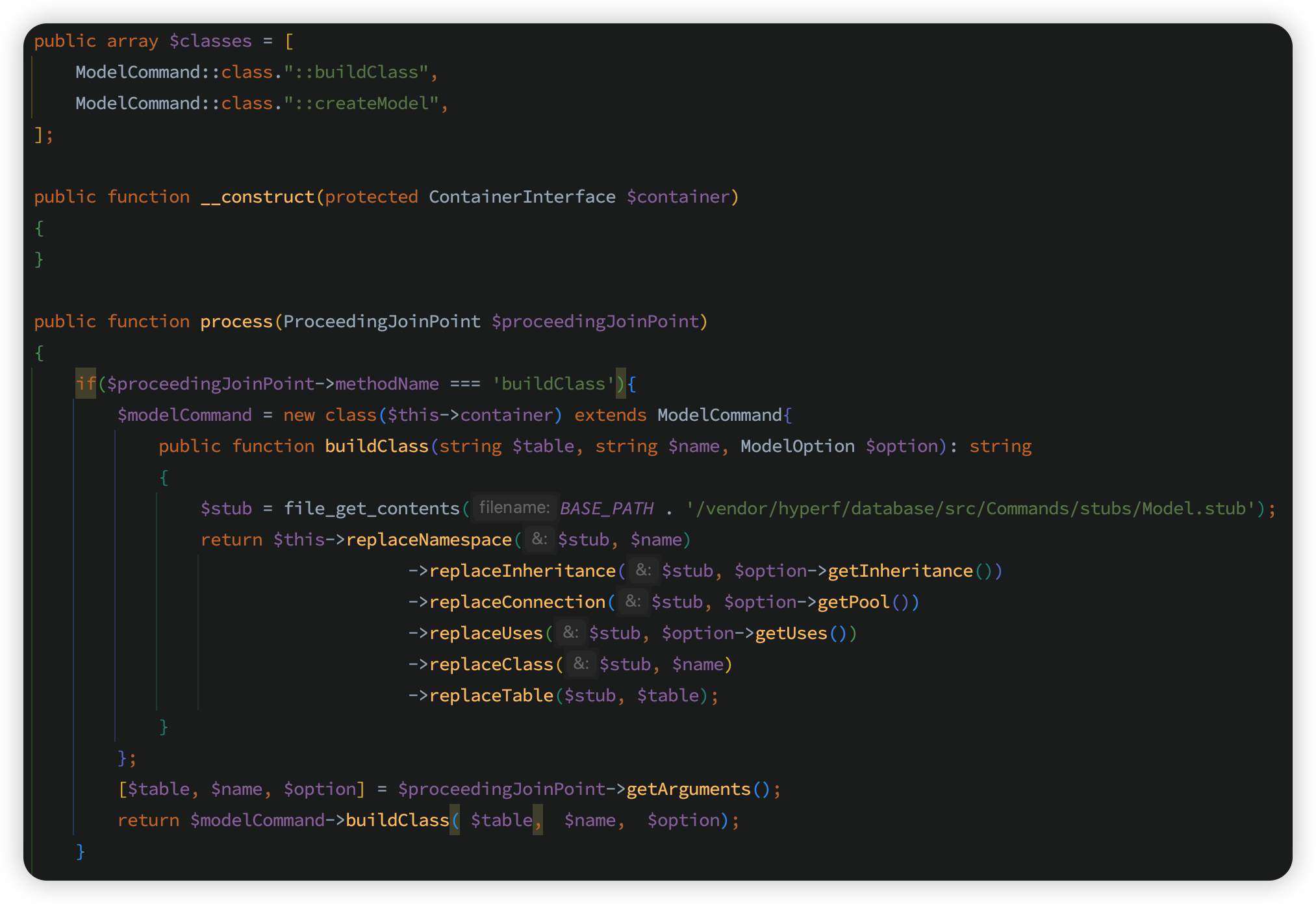 Aop切面类： Hyperf Database Commands Modelcommand Createmodel， Dir