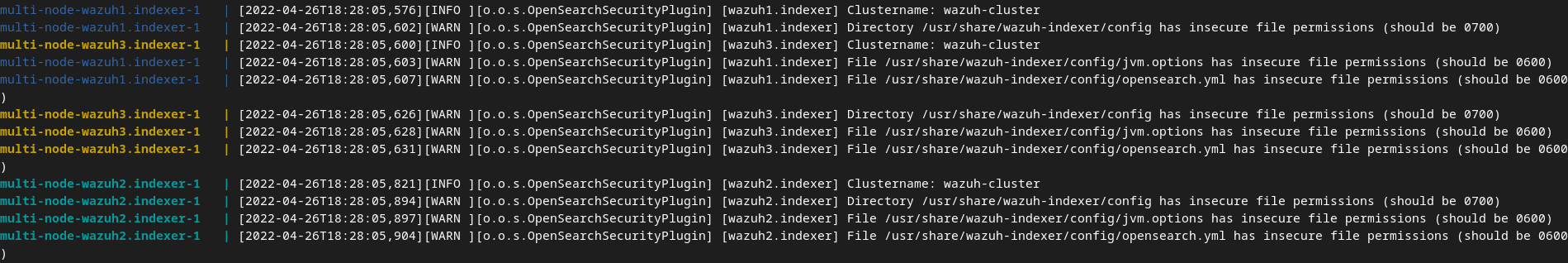 wazuh-indexer insecure config files permissions warnings during Docker deployment · Issue #621 ...