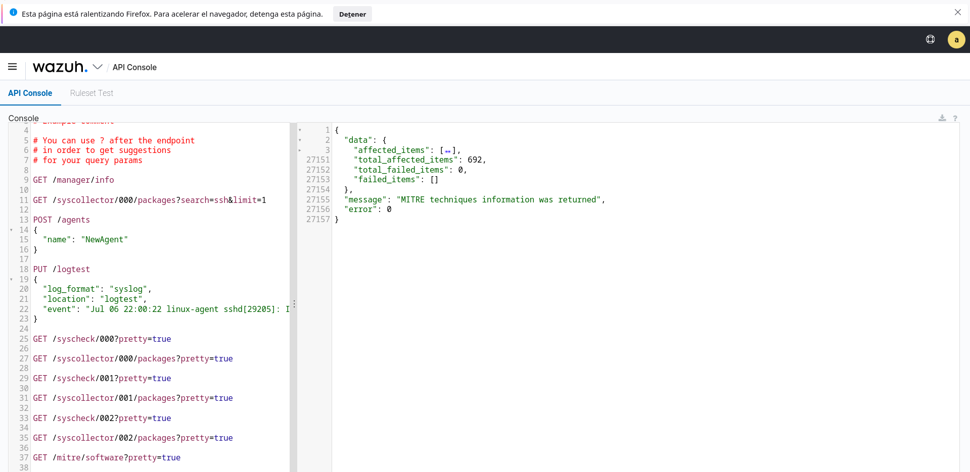 Browser hangs when long JSON responses are collapsed on API Console · Issue #4226 · wazuh/wazuh ...