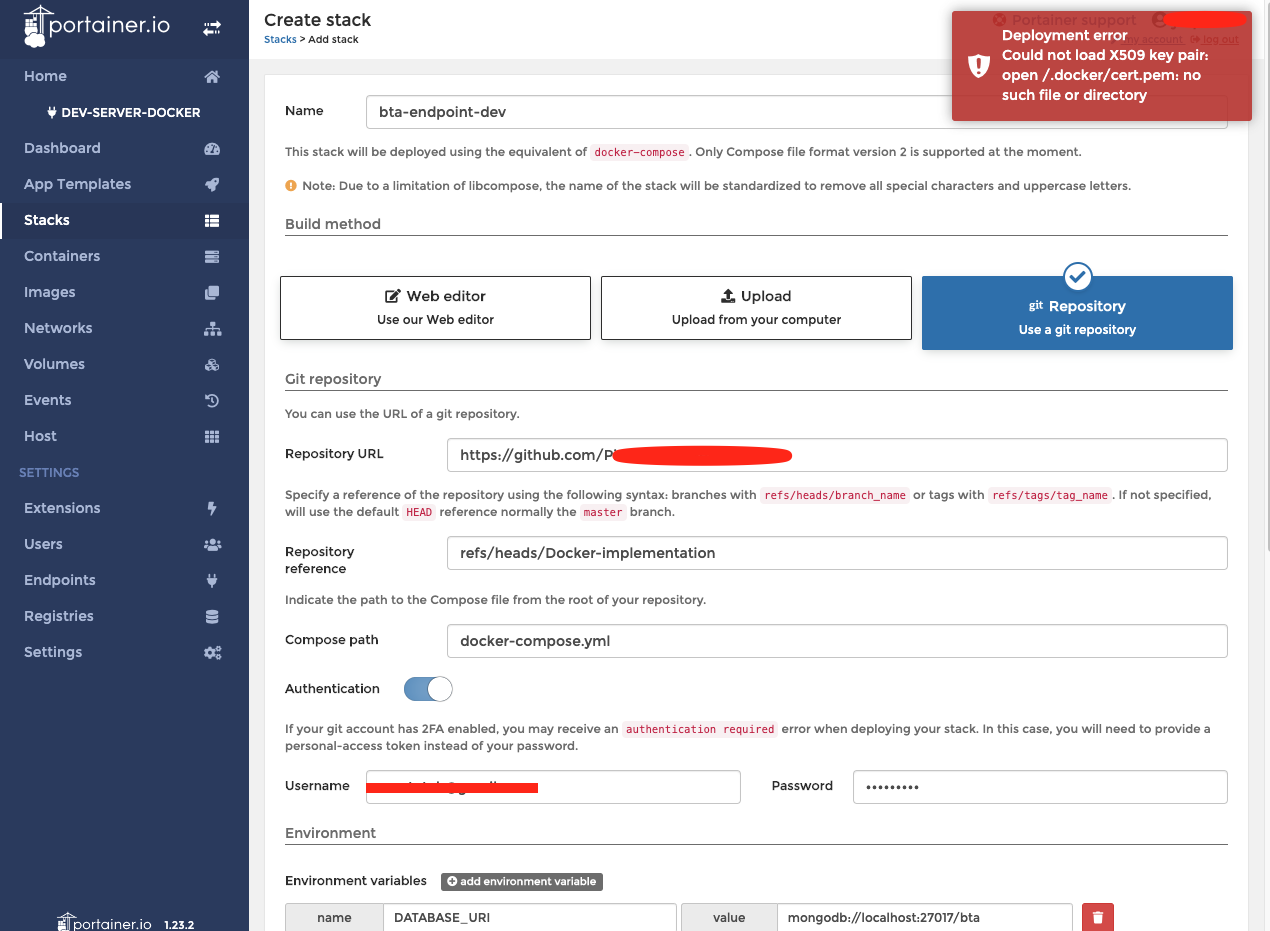 Cannot deploy stack: Could not load X509 key pair · Issue #3872 · portainer/portainer · GitHub