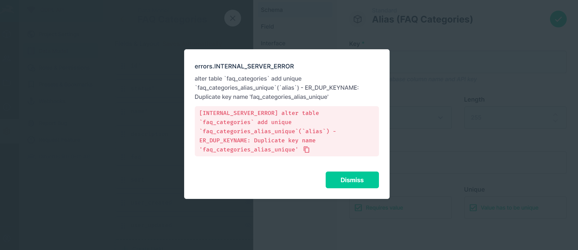 unique constraint - field schema save error · Issue #4481 · directus ...