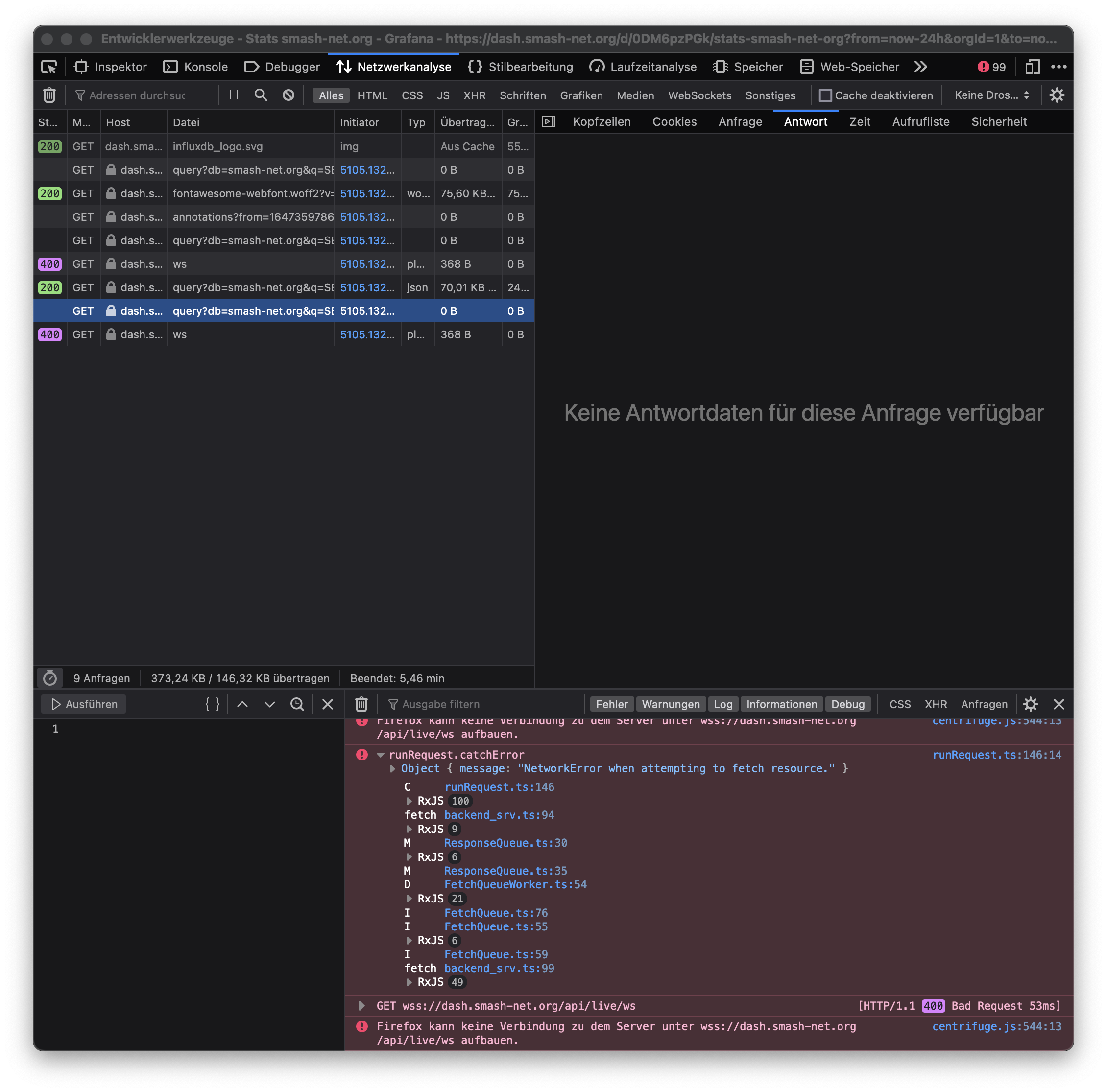 "NetworkError when attemting to fetch resource -> Unexpected error" with more then 10 queries ...