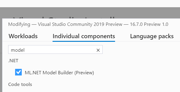 Add Machine Learning option is not available in Visual Studio Community Preview 16.7.0 Preview 1 ...