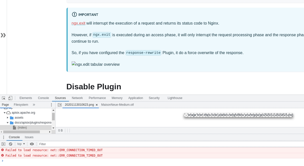 help request: can not load image of the plugin response-rewrite important tips for `ngx.exit ...