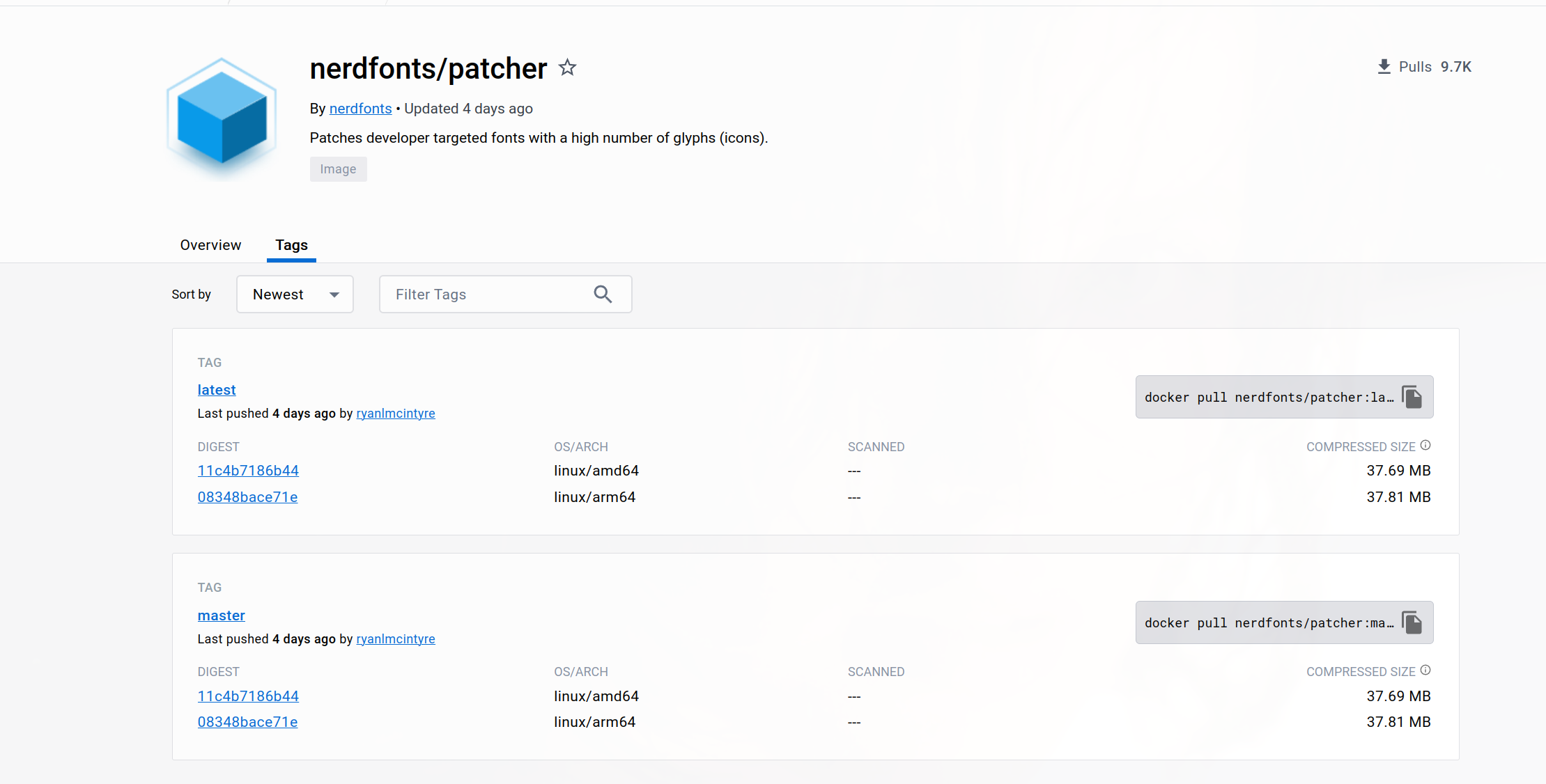 Please add tags to docker images · Issue #1267 · ryanoasis/nerd-fonts · GitHub