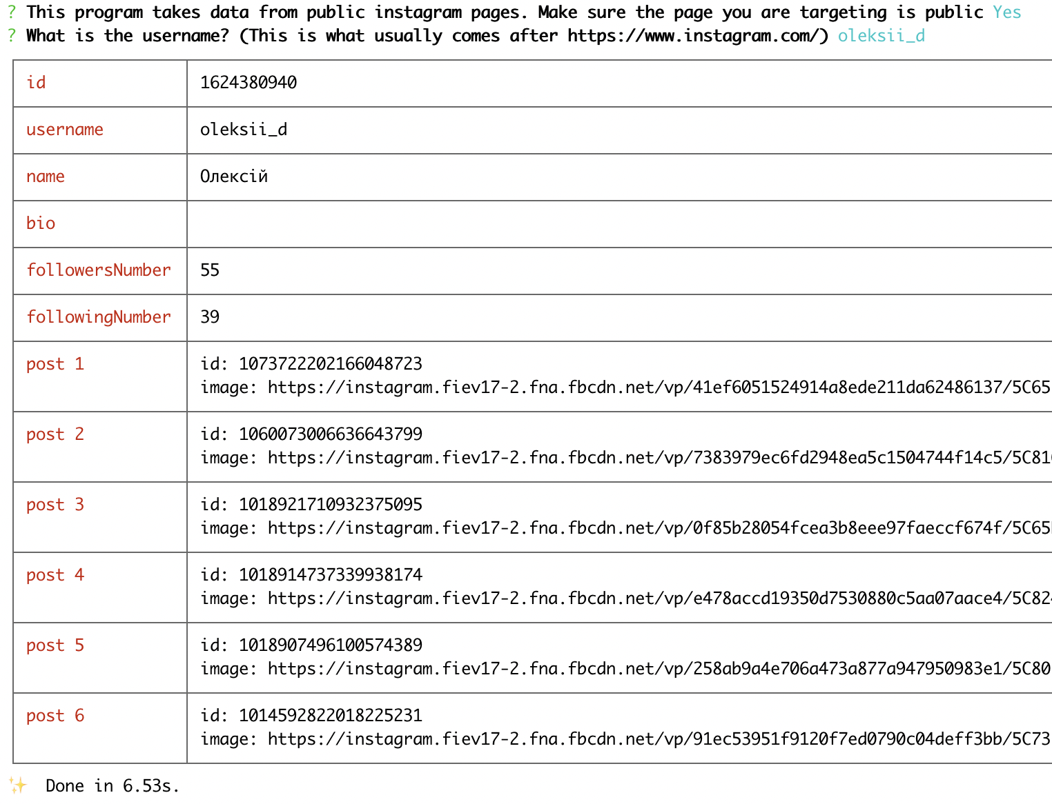 GitHub - oleksii-dmytrenko/instagram-scraper: Scrapes data from an instagram profile page
