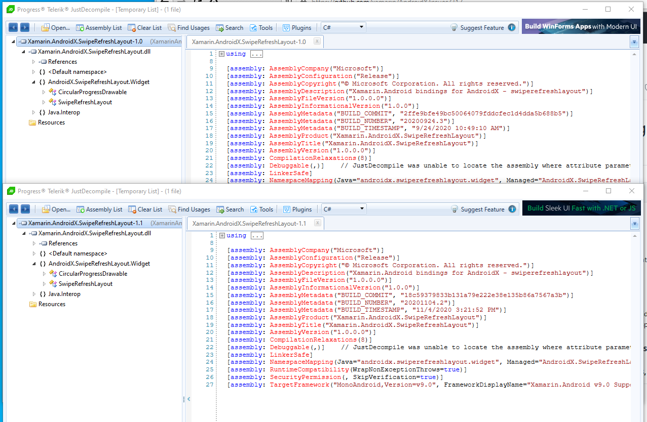AndroidX.SwipeRefreshLayout.Widget not available in the latest version ...