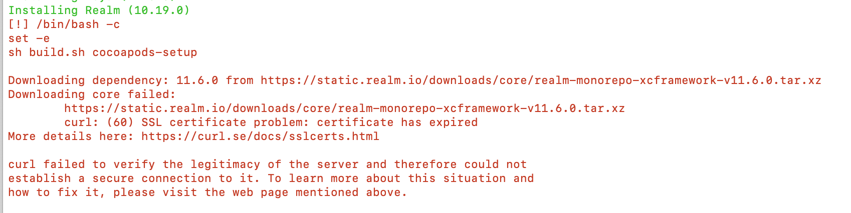 static.realm.io certificate has expired · Issue #8092 · realm/realm-swift · GitHub