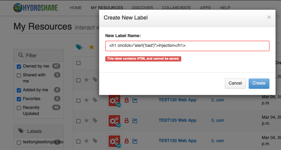 Problems with label validation and presentation · Issue #2806 · hydroshare/hydroshare · GitHub