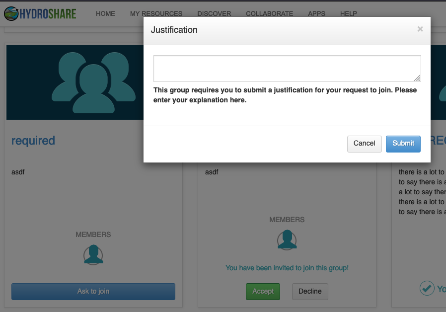 Enhancement to group joining functionality · Issue #3806 · hydroshare/hydroshare · GitHub