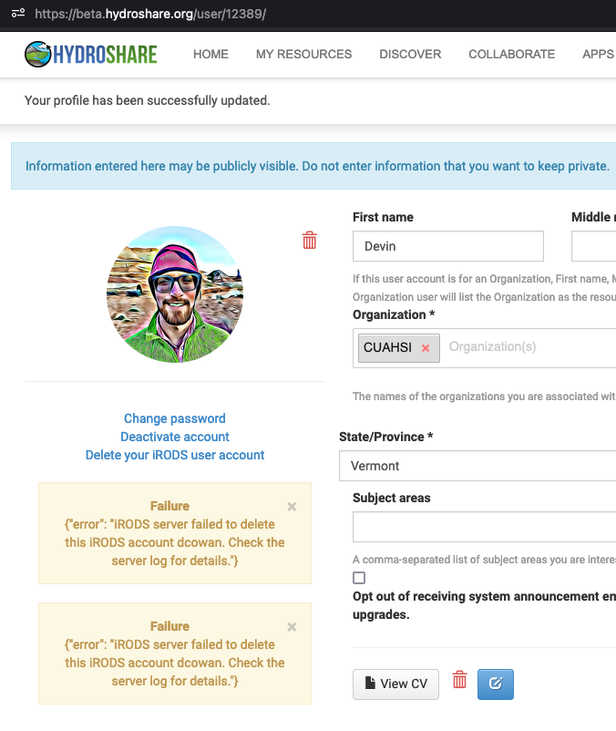 Multiple "Your profile has been successfully updated." messages · Issue #3056 · hydroshare ...