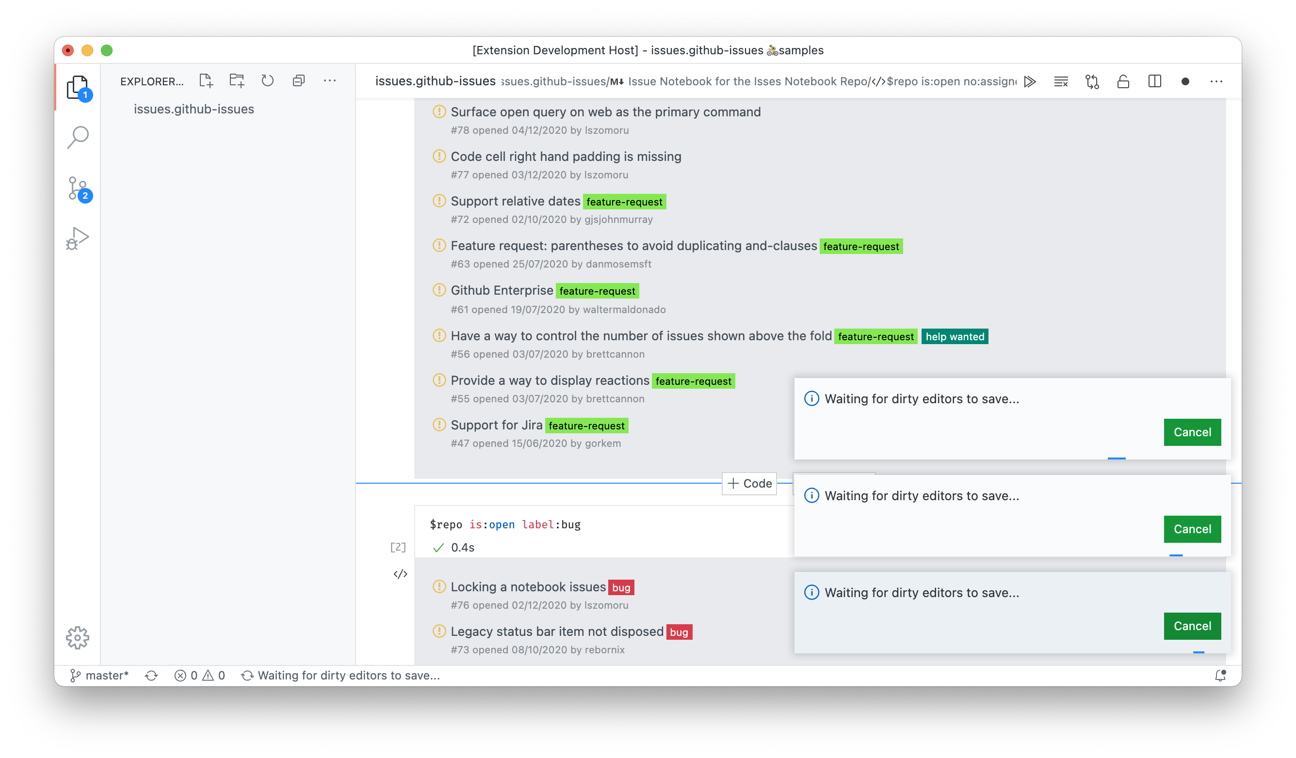 Cannot easily develop a extension with faulty save method · Issue ...