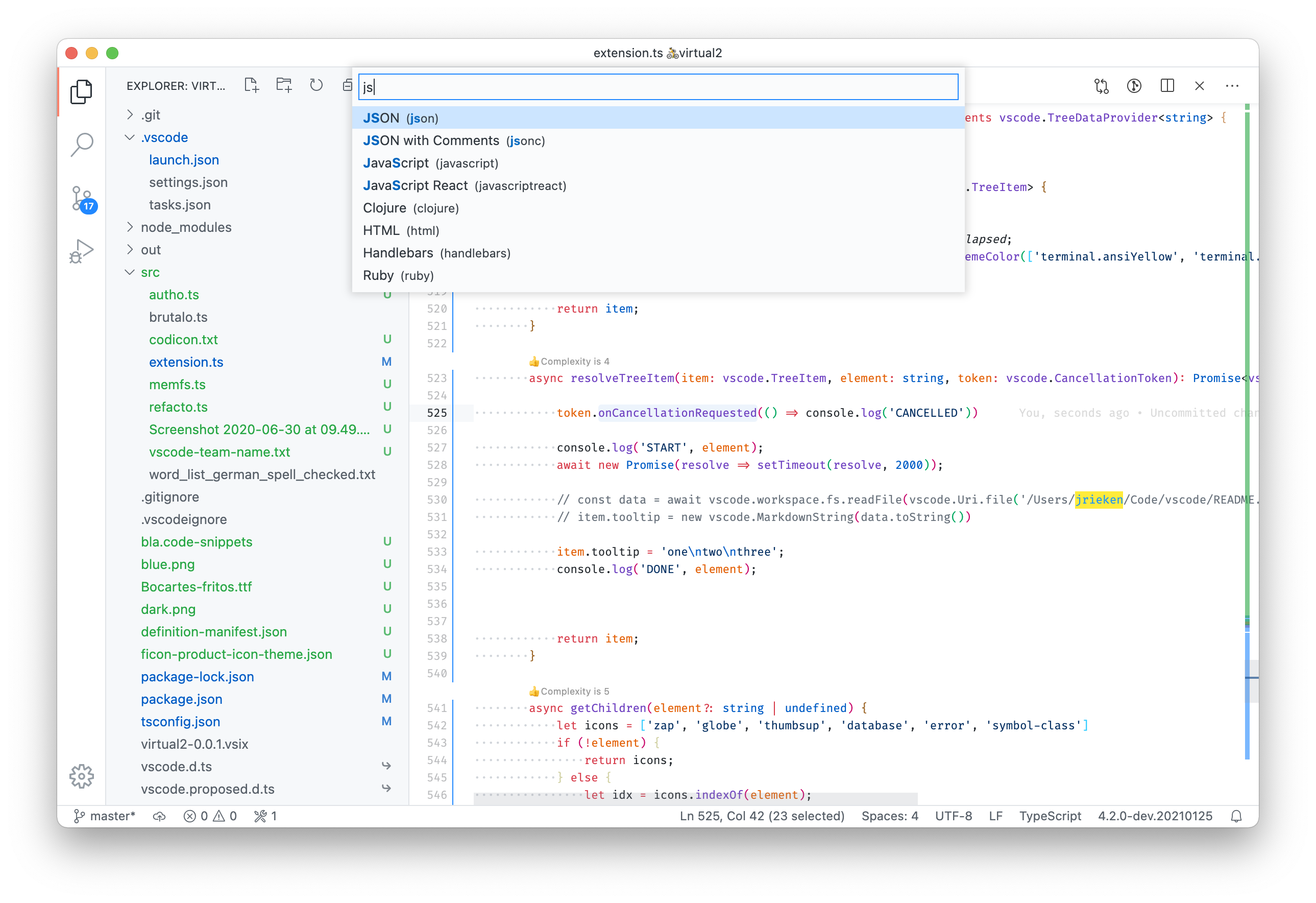 Change Language Mode drop-down should allow filtering by file extension ...