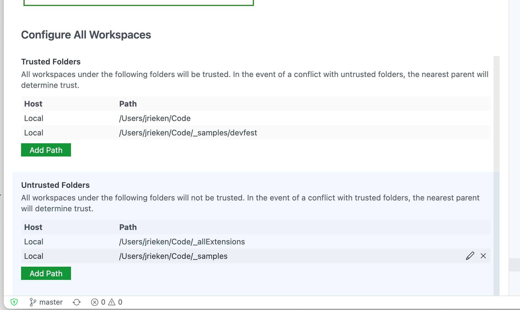 Put trusted/untrusted folders into single table · Issue #121185 · microsoft/vscode · GitHub