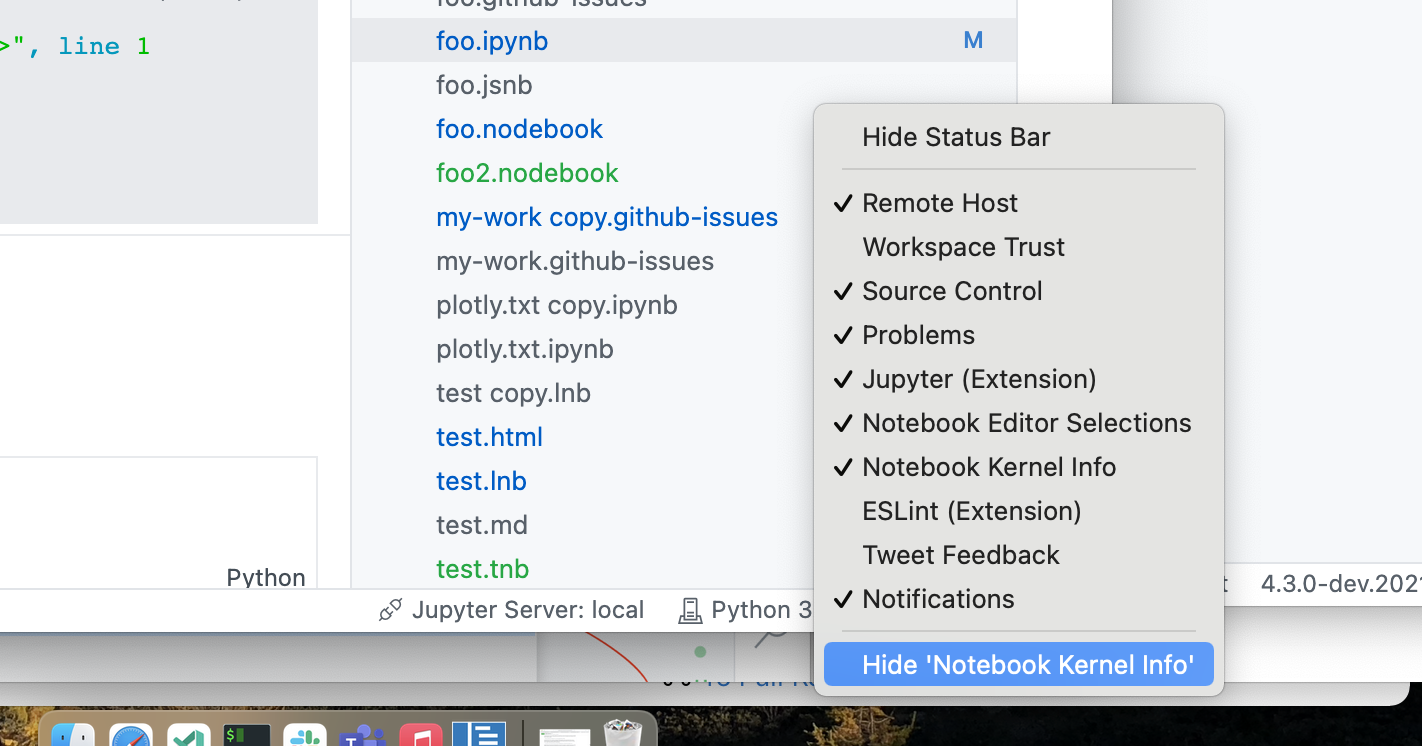 Kernel picker not displayed in statusbar · Issue #121867 · microsoft/vscode · GitHub