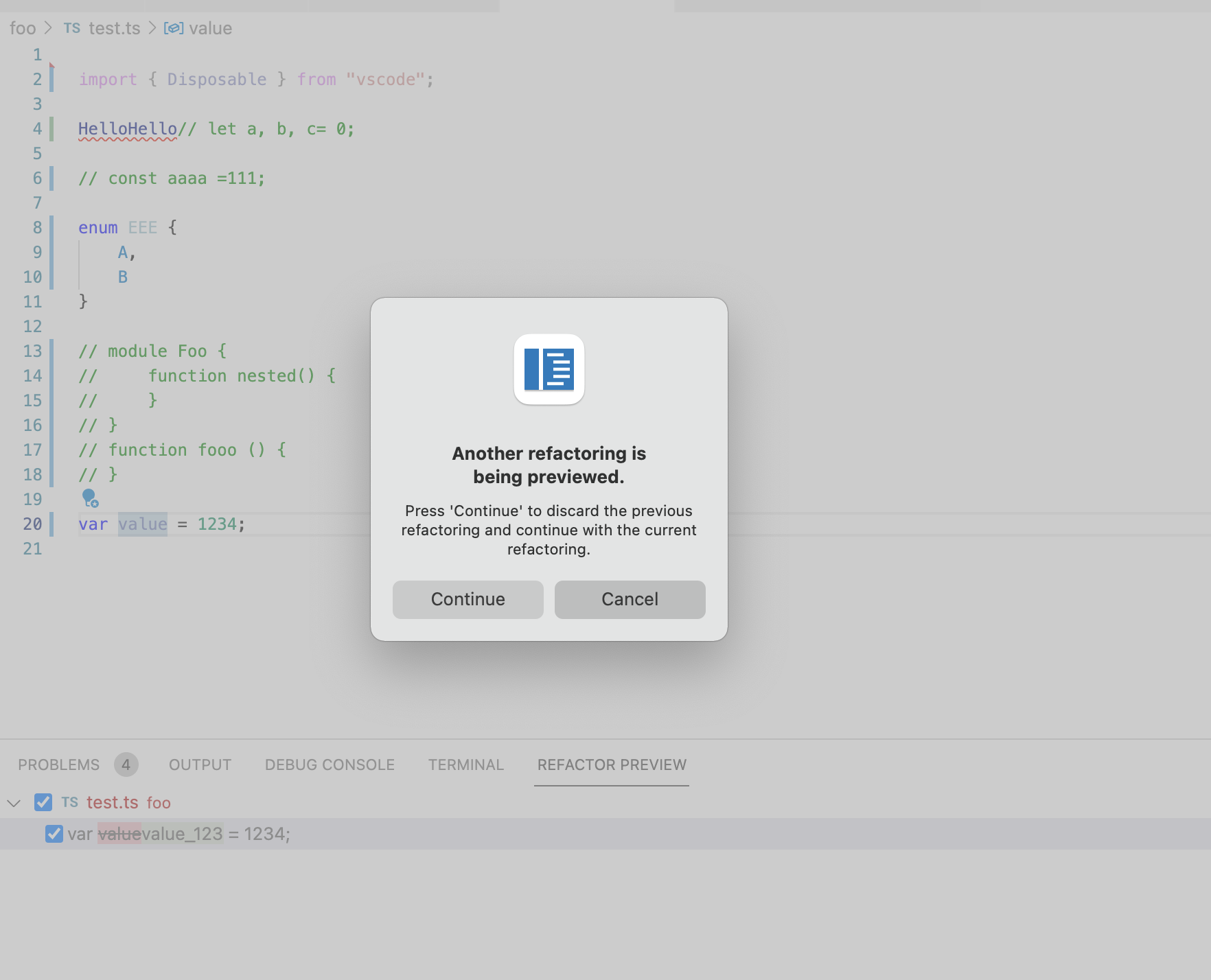 refactor preview diff window shows wrong changes on 2nd rename try · Issue #130838 · microsoft ...
