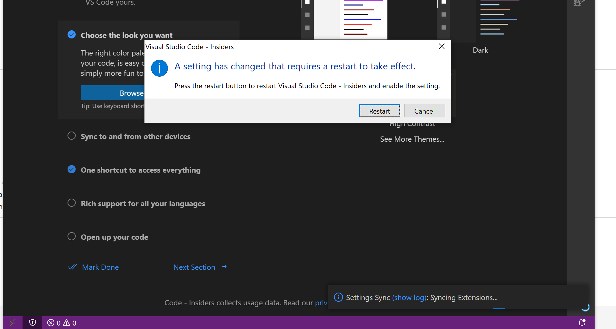 Settings ask me to restart while sync is initializing · Issue #138131 ...