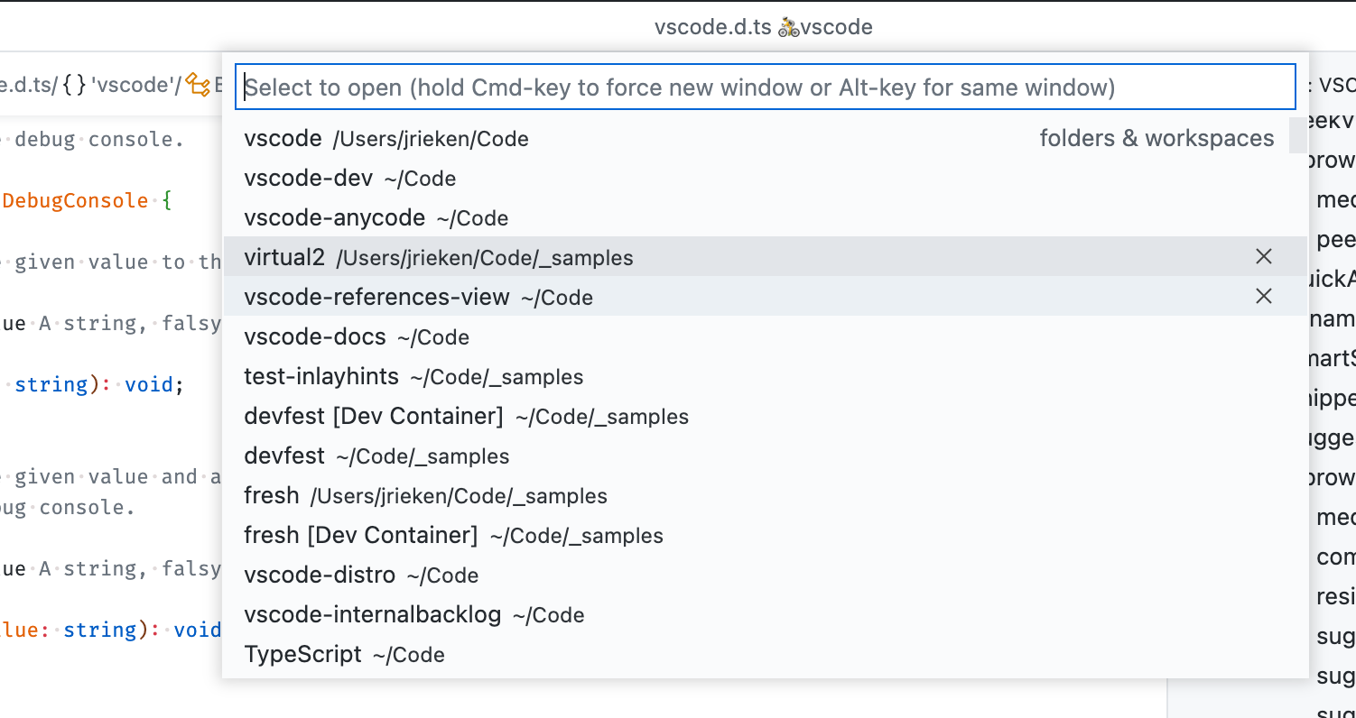 Workspace picker shows a mix of tildy'fied and full paths · Issue #141716 · microsoft/vscode ...