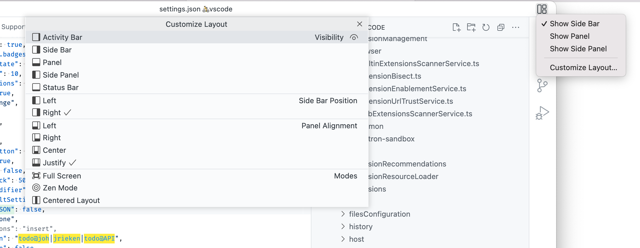 Layout control should invoke customize layout · Issue #143668 · microsoft/vscode · GitHub