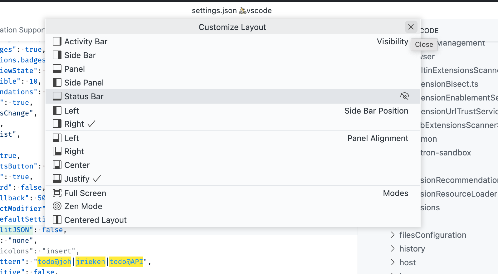 Layout picker looks like a wrongly positioned dialog · Issue #143670 · microsoft/vscode · GitHub