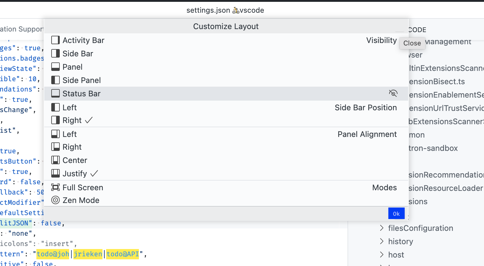 Layout picker looks like a wrongly positioned dialog · Issue #143670 · microsoft/vscode · GitHub