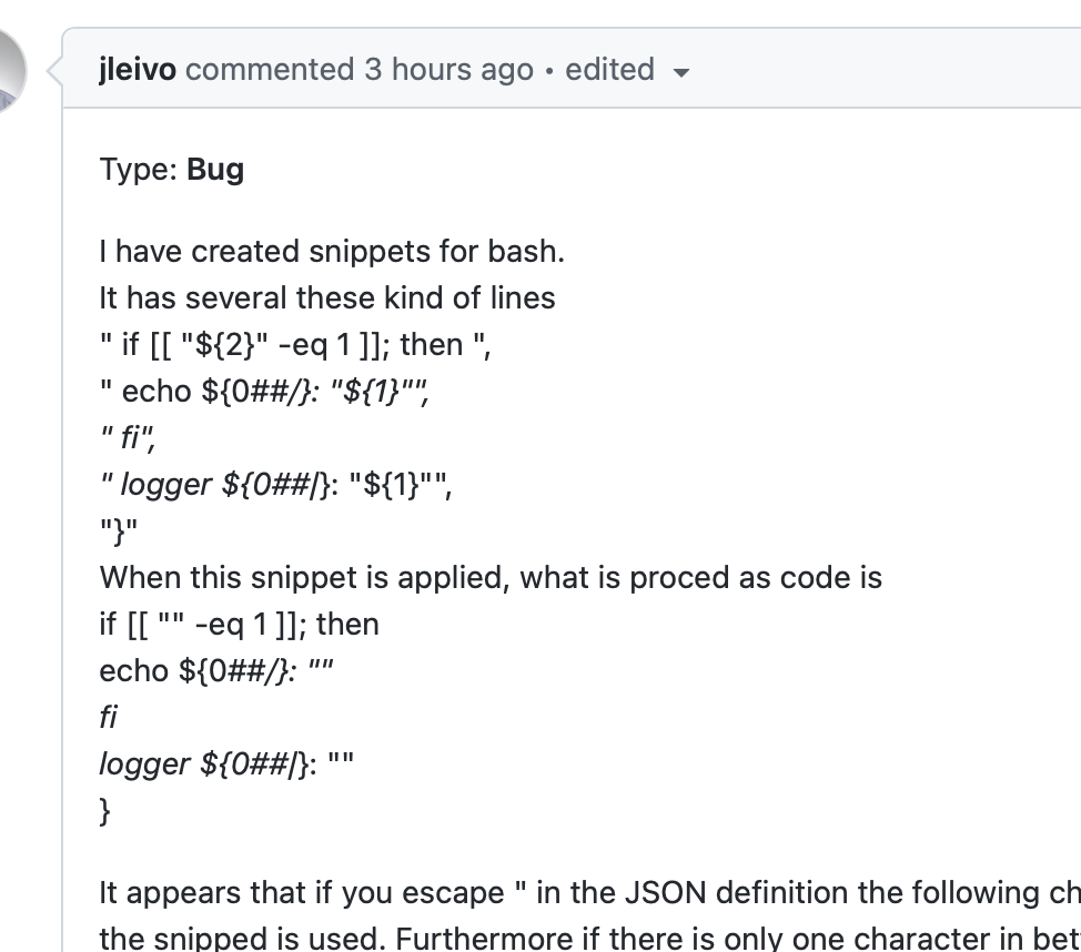 snipped code is producing incorrect results when " is escaped. · Issue #169215 · microsoft ...