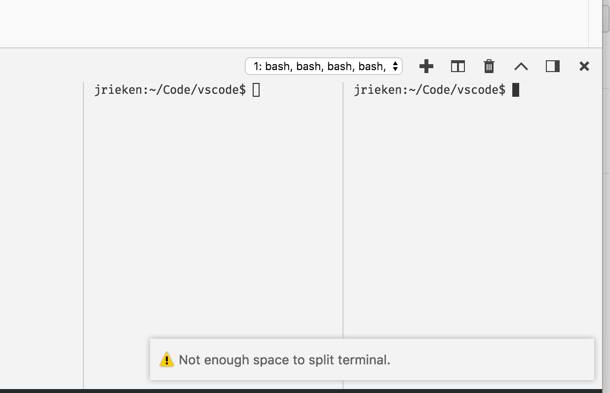 Unfriendly warning when terminals cannot be split · Issue #59309 · microsoft/vscode · GitHub