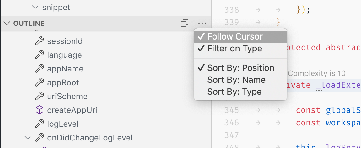 Outline reflect current editing line in source file · Issue #81796 ...