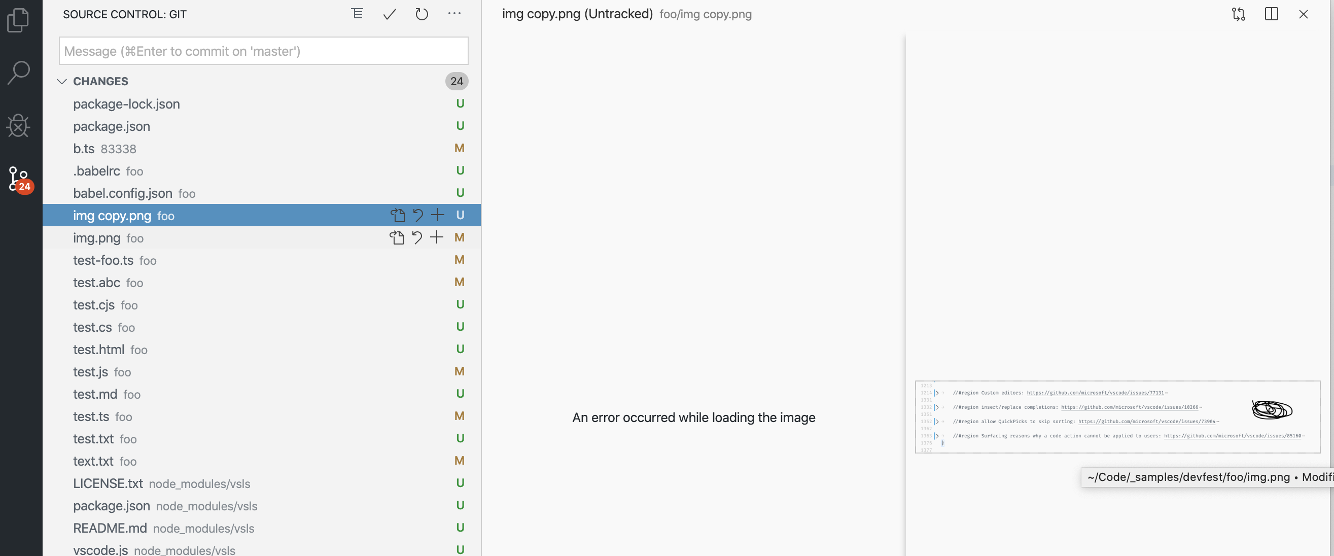 Diff Shows Error For Untracked Image · Issue 86389 · Microsoftvscode · Github