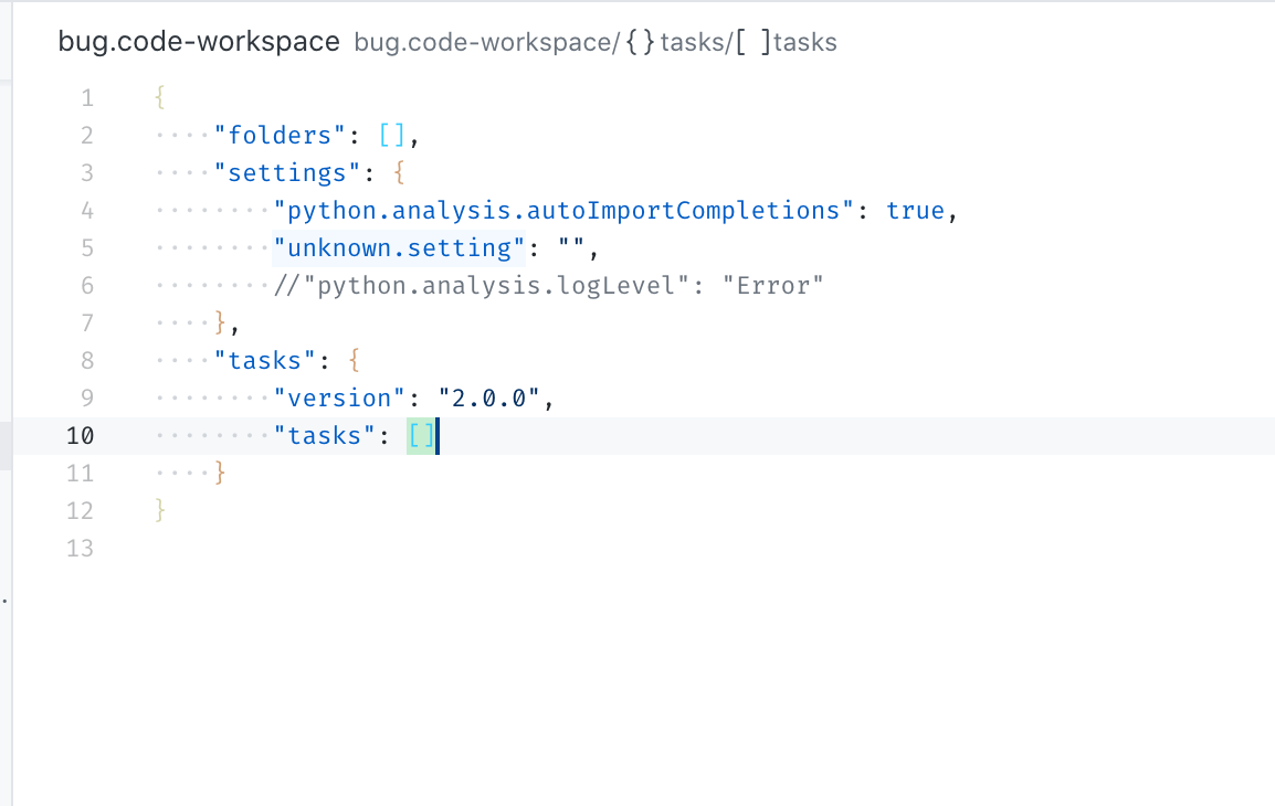 "Unknown Configuration Setting" extends too far in workspace · Issue #107780 · microsoft/vscode ...