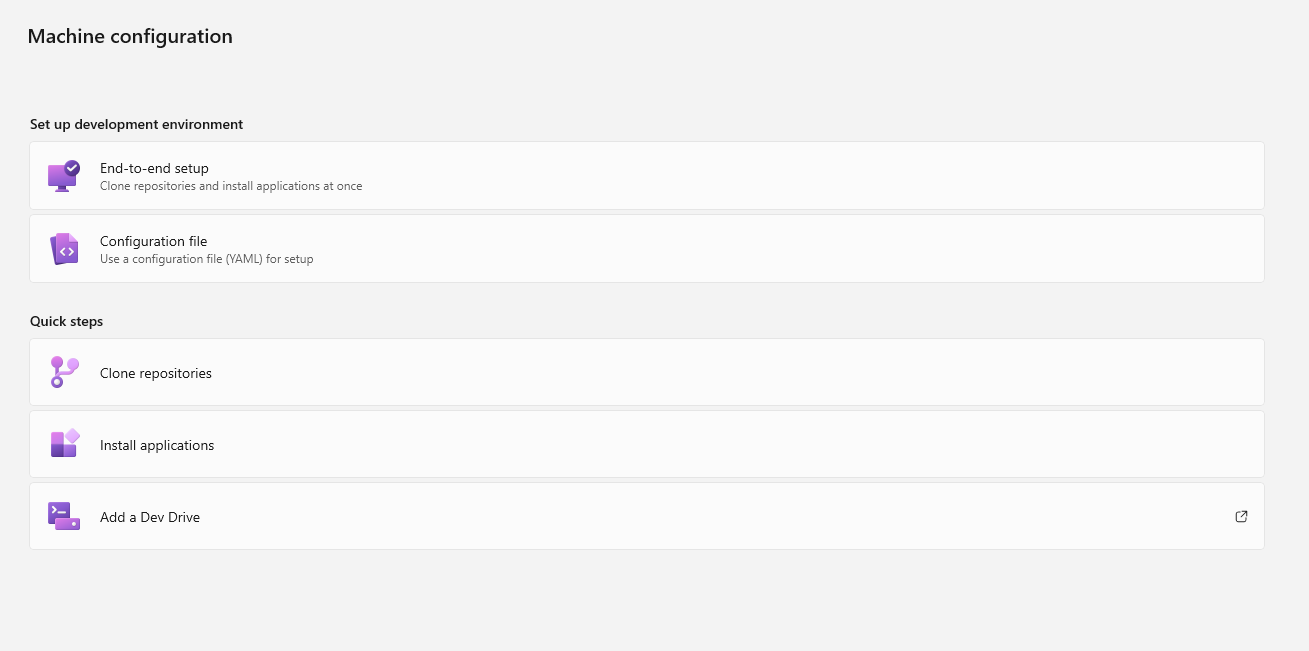 Showing development environment after setup development environment in machine configuration ...