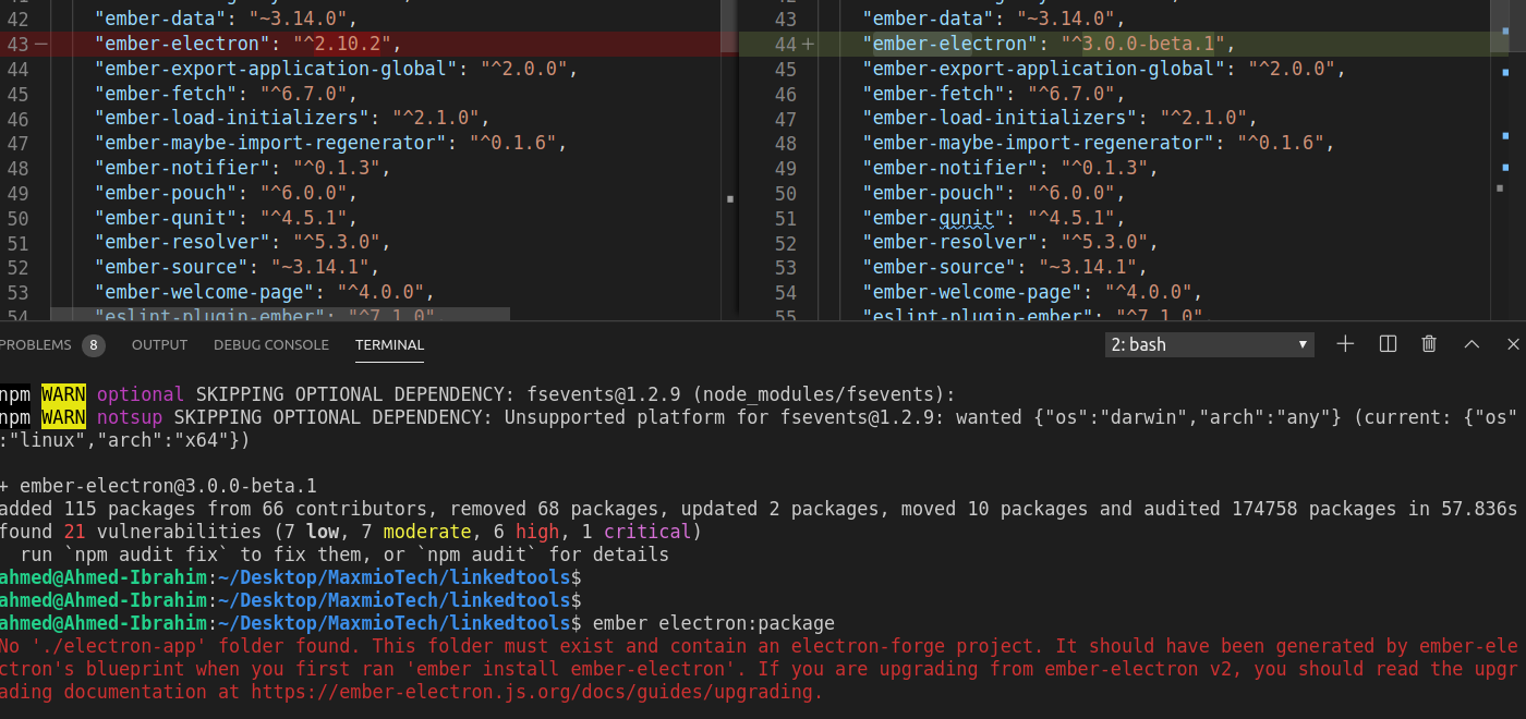 Cannot run ember electron:package · Issue #440 · adopted-ember-addons/ember-electron · GitHub