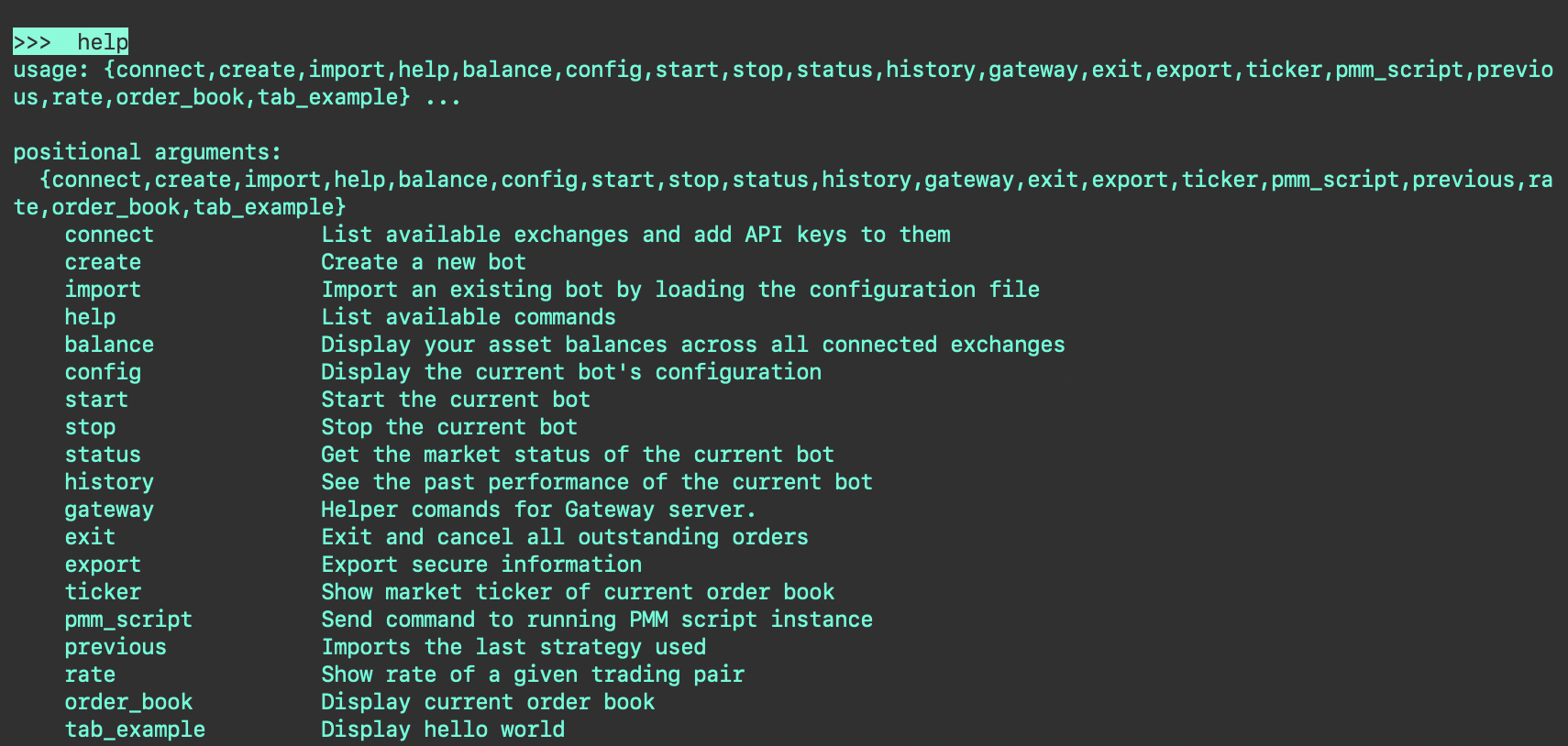 Add `gateway help` command · Issue #5467 · hummingbot/hummingbot · GitHub