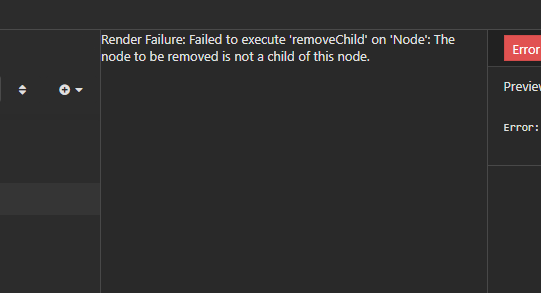 Render Failure: Failed to execute 'removeChild' on 'Node': The node to be removed is not a child ...