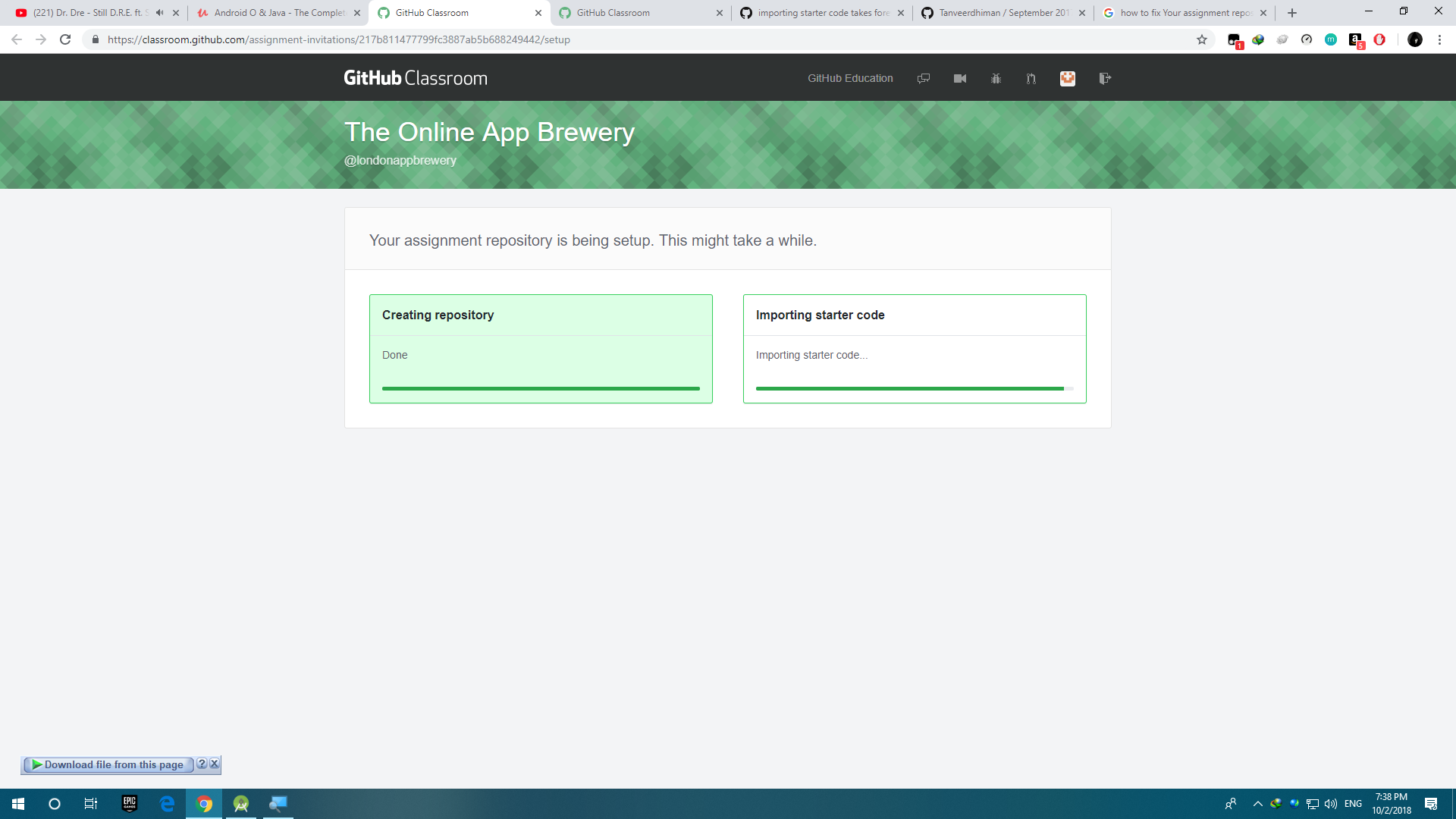 importing starter code takes forever · Issue #1623 · github-education-resources/classroom · GitHub