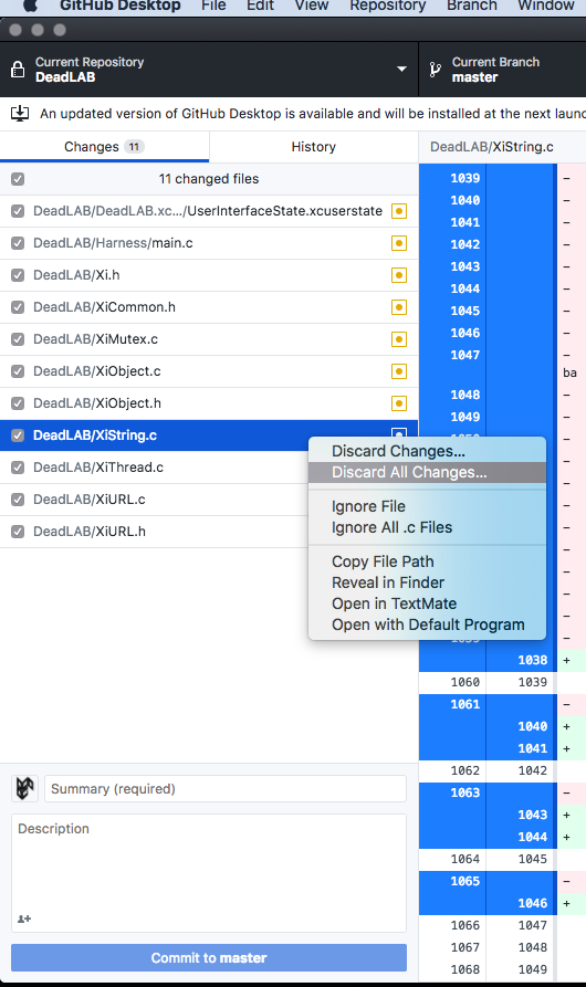 Right-clicking on file in Changes list should not include "Discard All Changes..." menu item in ...