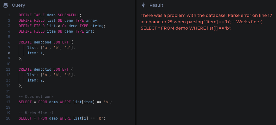 Feature: Dynamic variable based array indices · Issue #1910 · surrealdb/surrealdb · GitHub