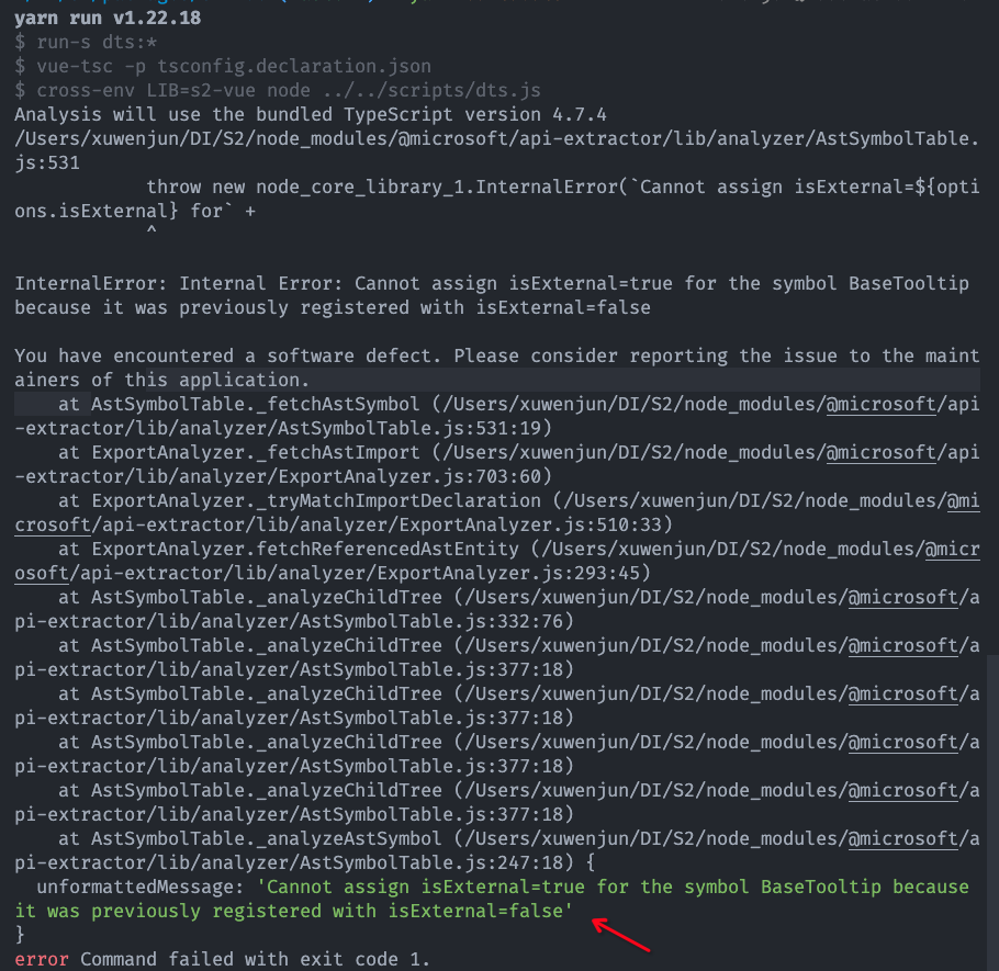 [api-extractor] Cannot assign isExternal=true for the symbol xxx because it was previously ...