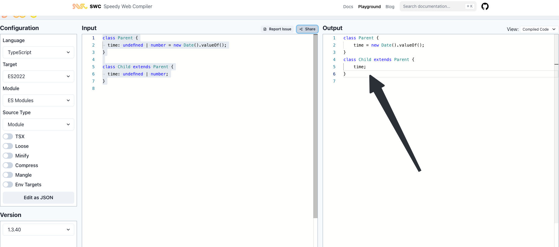 swc has different behavior when transform class with `setPublicClassField` · Issue #7085 · swc ...