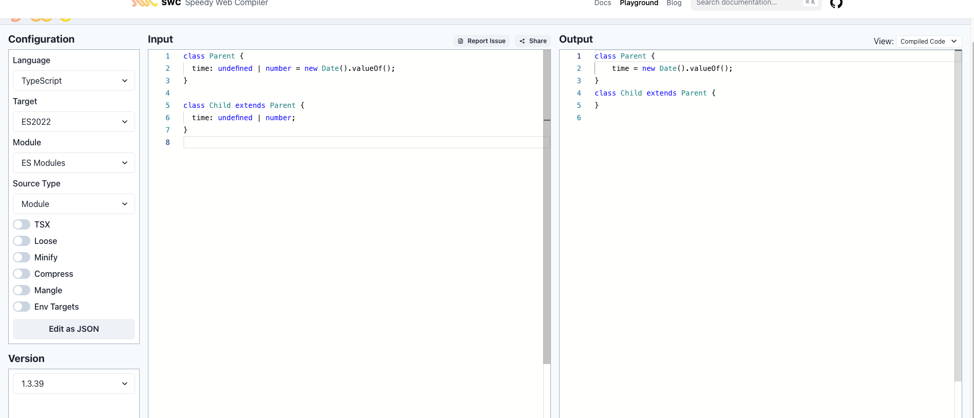 swc has different behavior when transform class with `setPublicClassField` · Issue #7085 · swc ...